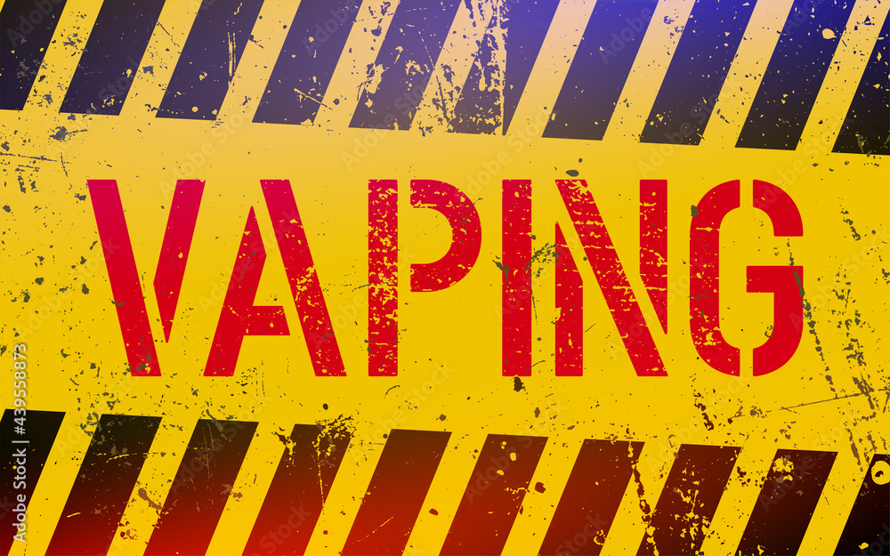 Vaping lettering on danger sign with yellow and black stripes ...