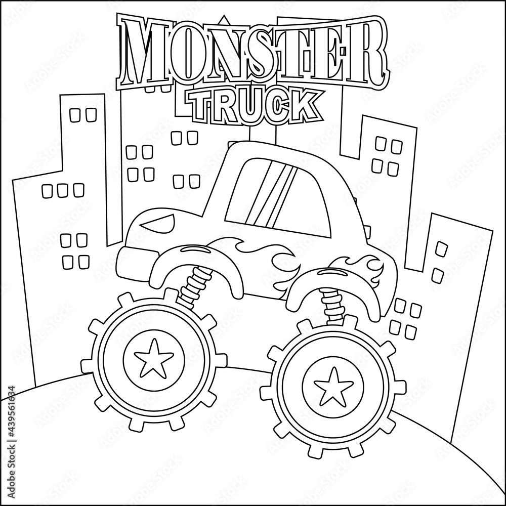 Vector illustration of monster truck with cartoon style. Childish ...