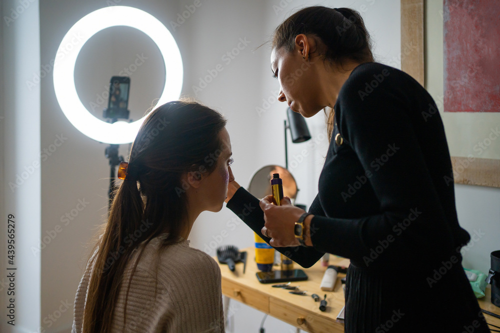 Content Creator Influencer Making Up At Home. Stock Photo | Adobe Stock
