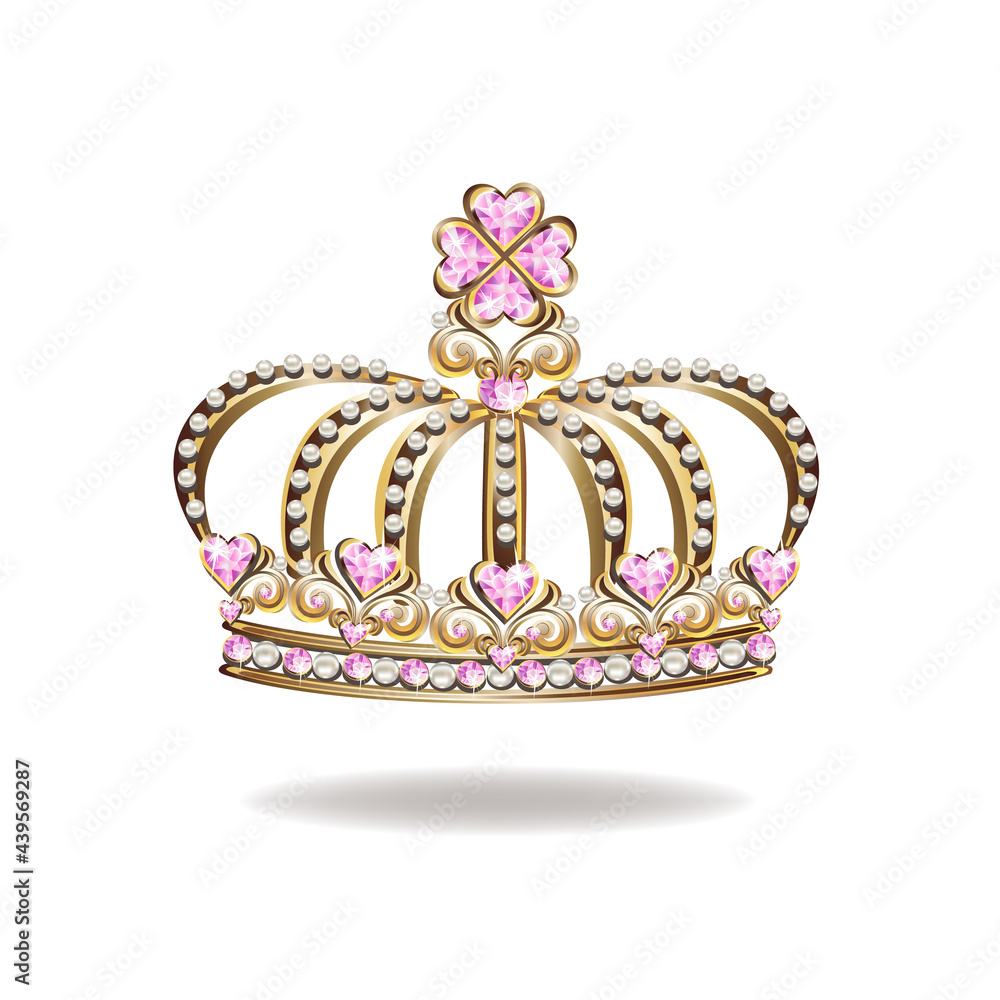 Princess crown or tiara with pearls and pink gems in the shape of a ...