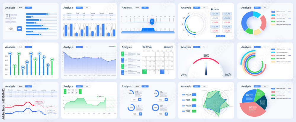 Modern infographic template with stock diagrams and statistics bars ...