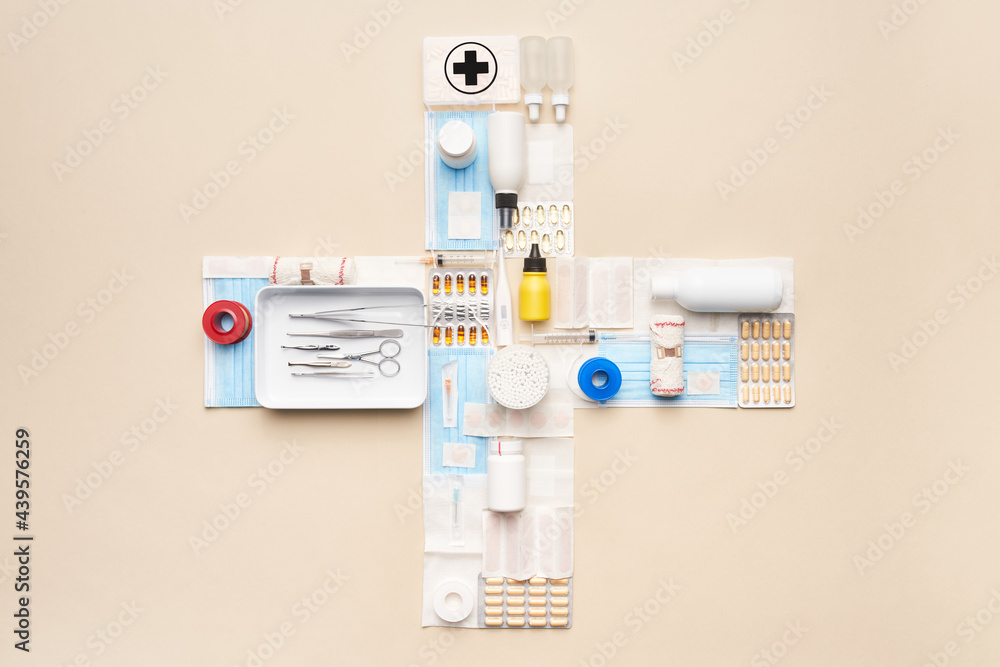 Cross from various medical supplies Stock Photo | Adobe Stock