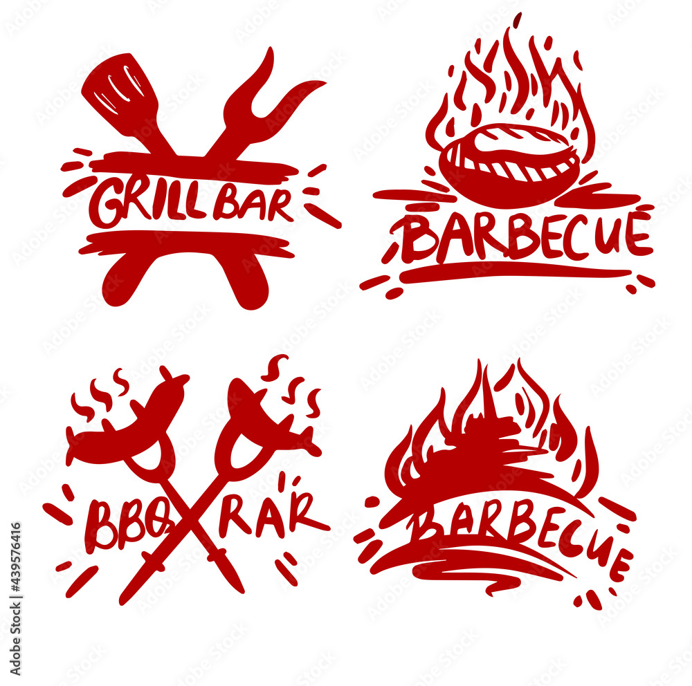 Barbeque icon logo set vector illustration. BBQ grill vector labels ...