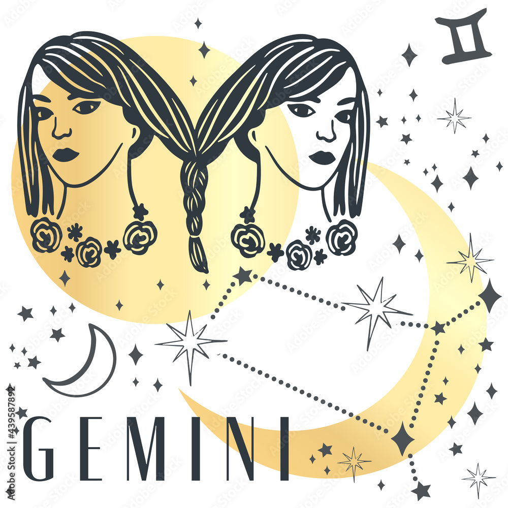 Zodiac sign Gemini in boho style. Trendy vector illustration. Creative ...