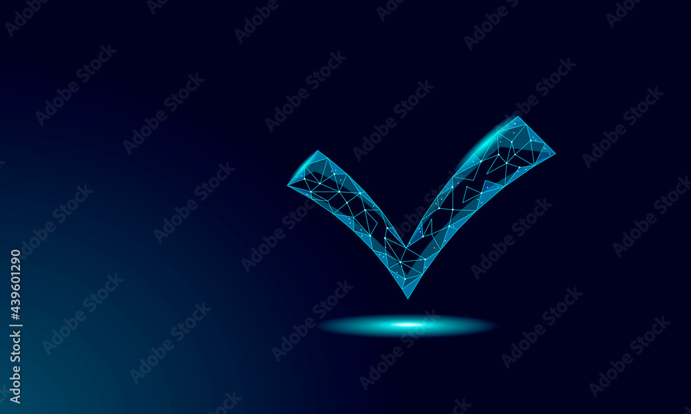 Low poly 3D check icon silhouette. Approved test correct right element ...