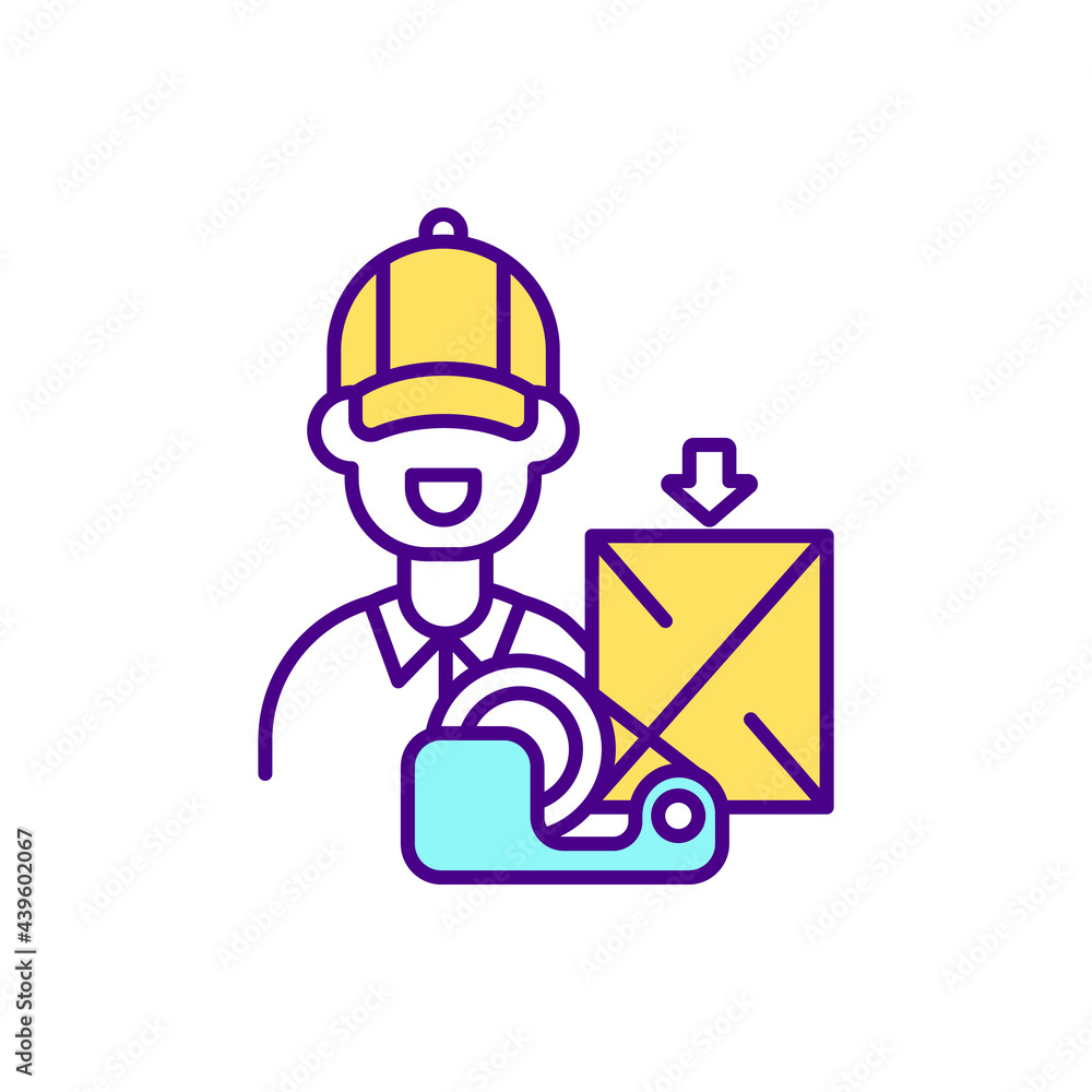 Goods packaging service RGB color icon. Picking, packing items ...