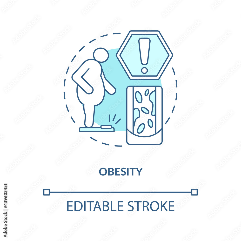 Obesity concept icon. Too many fat in human body. Overweight issues ...
