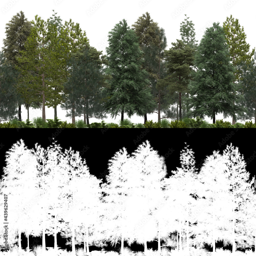 3D Render of Horizon Pine Trees Line in 4K available for loop. Tileable ...