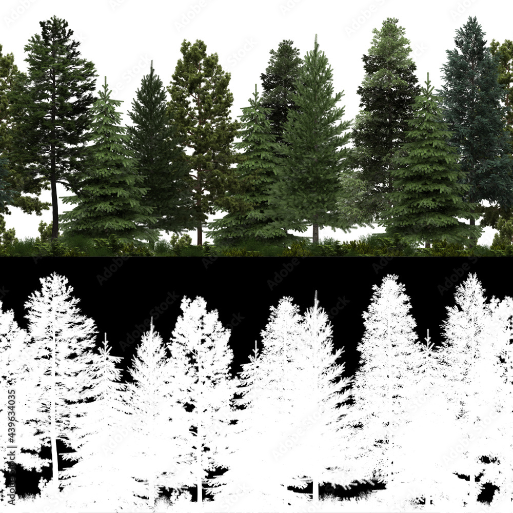 3D Render of Horizon Pine Trees Line in 4K available for loop. Tileable ...