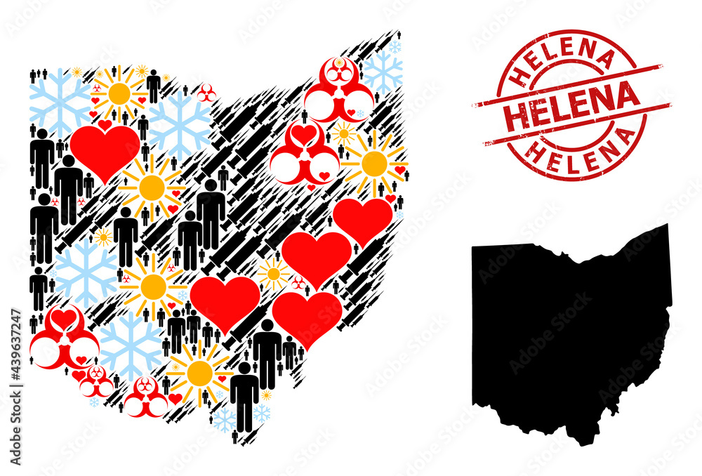 Grunge Helena stamp seal, and sunny customers virus therapy mosaic map ...