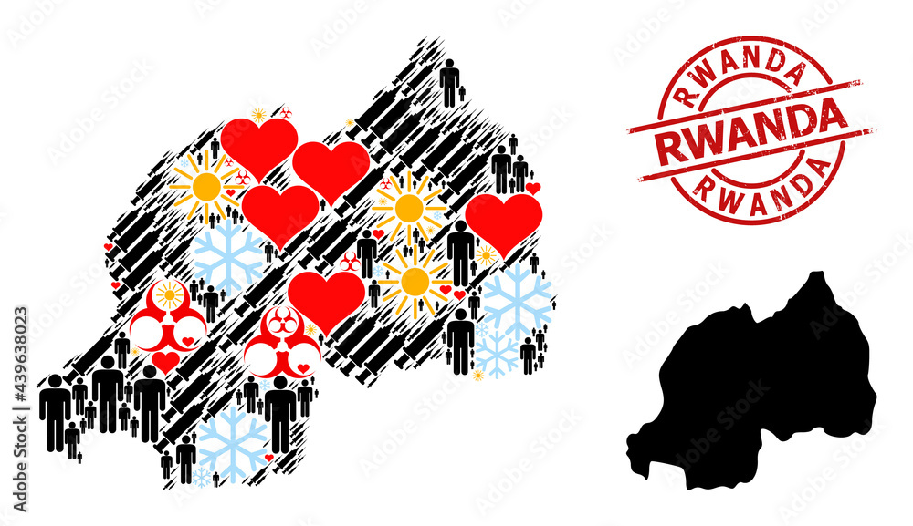 Rubber Rwanda stamp seal, and sunny demographics vaccine mosaic map of ...