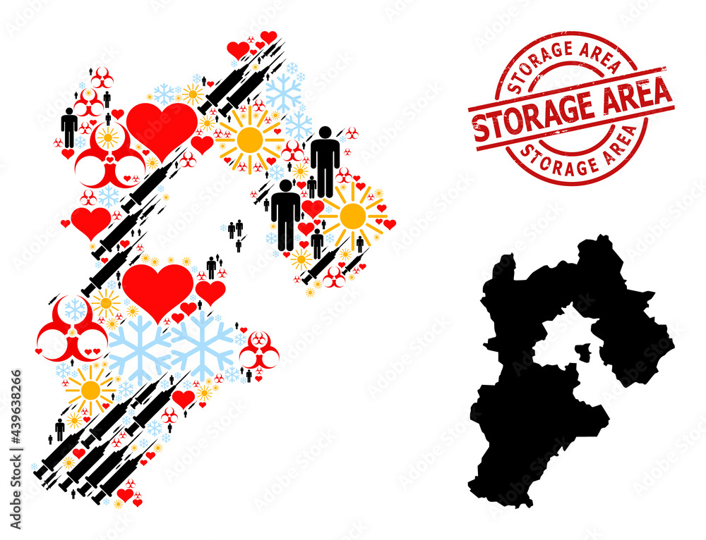 Grunge Storage Area stamp seal, and spring men inoculation mosaic map ...