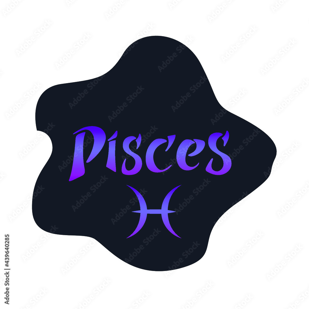 Pisces zodiac sign. Vector hand lettering. The purple gradient on the ...
