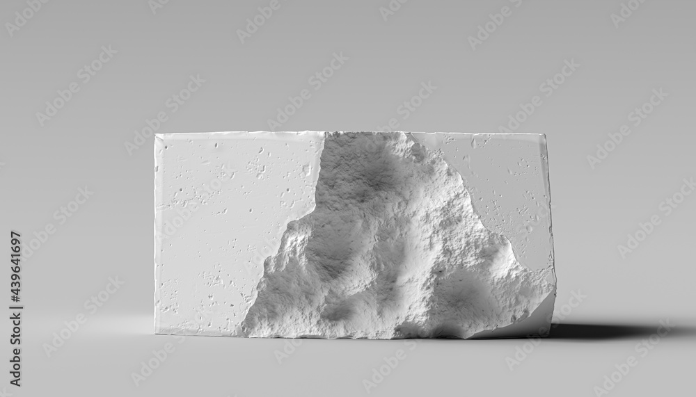 White concrete block isolated, abstract minimal stone texture scene for ...