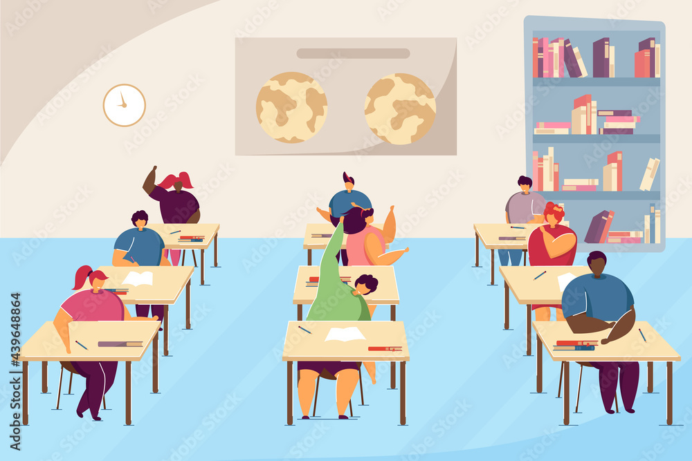 Clipart of pupils in geography class. Cartoon boys and girls studying ...