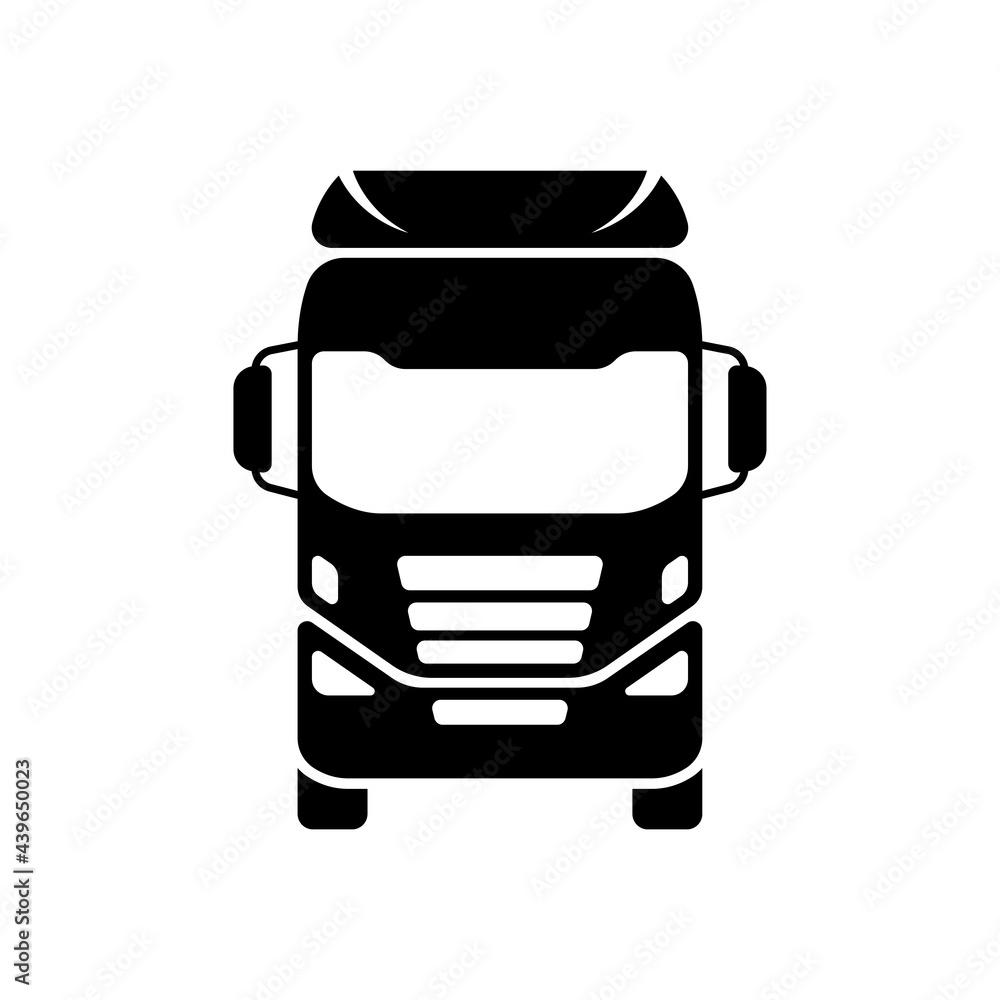 Truck icon. Trunk tractor. Black silhouette. Front view. Vector simple ...