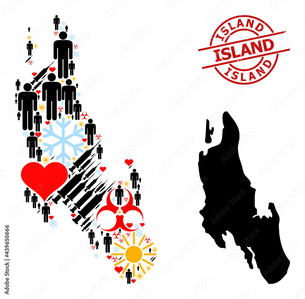Distress Island badge, and sunny people inoculation collage map of ...