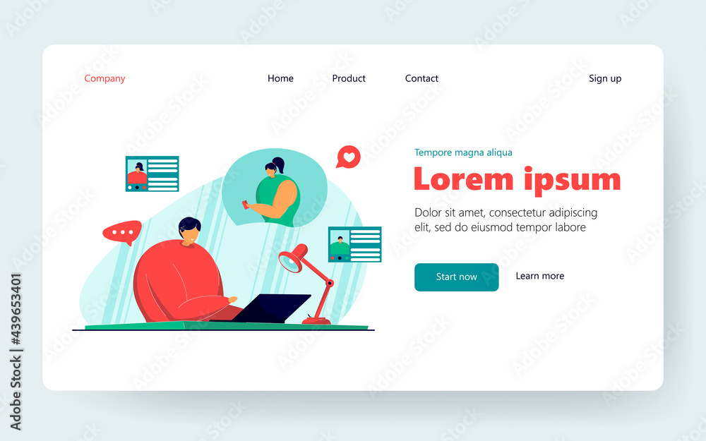 Girl and guy having romantic online chat on dating website at laptop ...