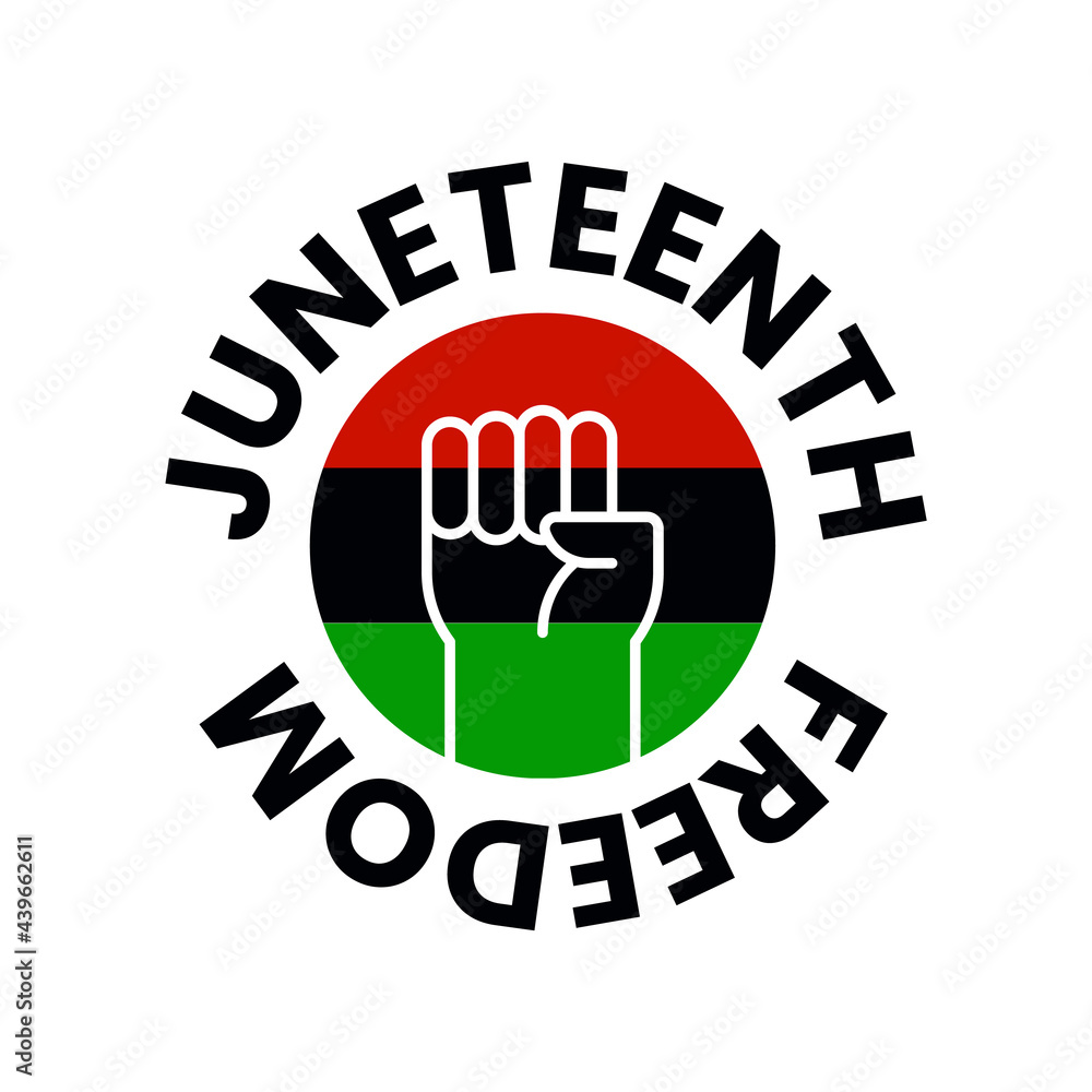 Juneteenth Freedom Day. Clenched fist in air in round flag. June 19 ...