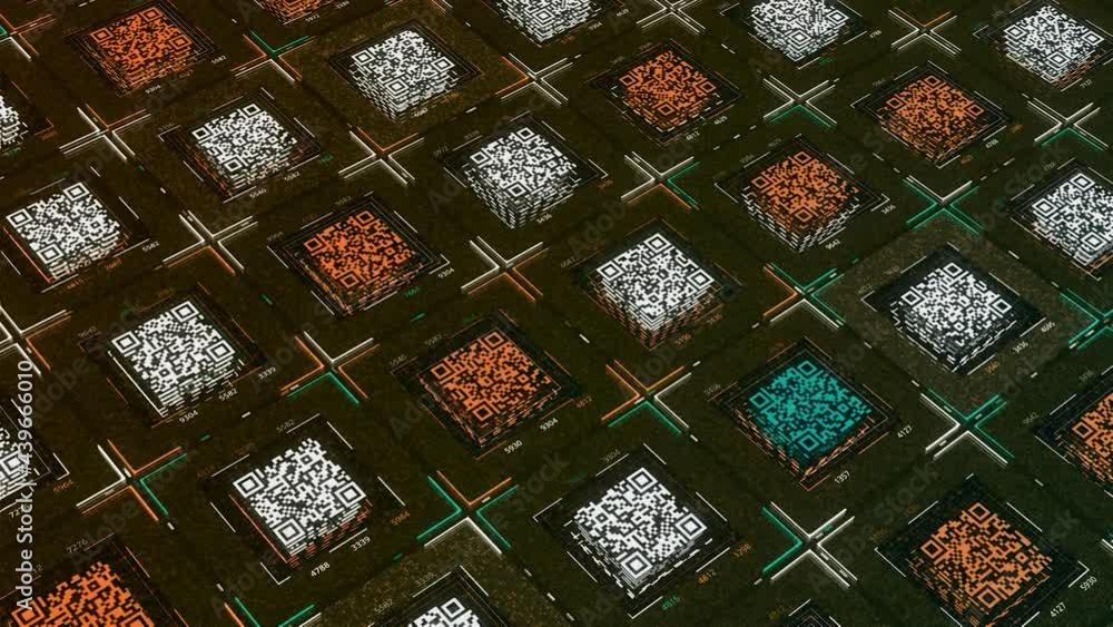 Electronic background with Qr Codes. Animation. Data base with Qr codes ...
