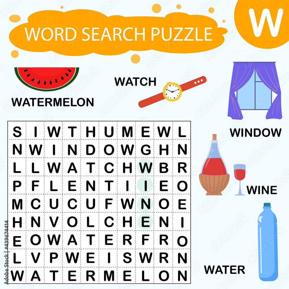 Vector educational game for kids. A puzzle for finding words starting ...