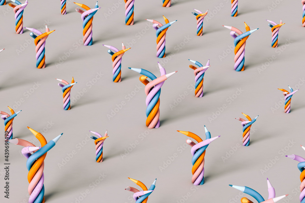 Twisted colorful pencils on grey background Stock Photo | Adobe Stock