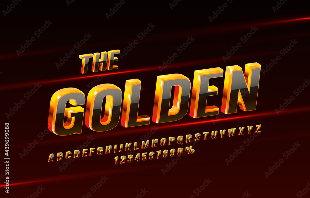 Gold font set collection, letters and numbers symbol. Vector Stock ...