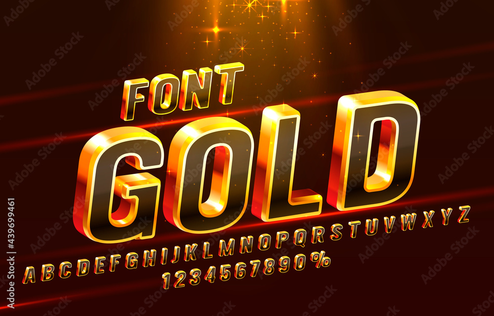 Gold font set collection, letters and numbers symbol. Vector Stock ...