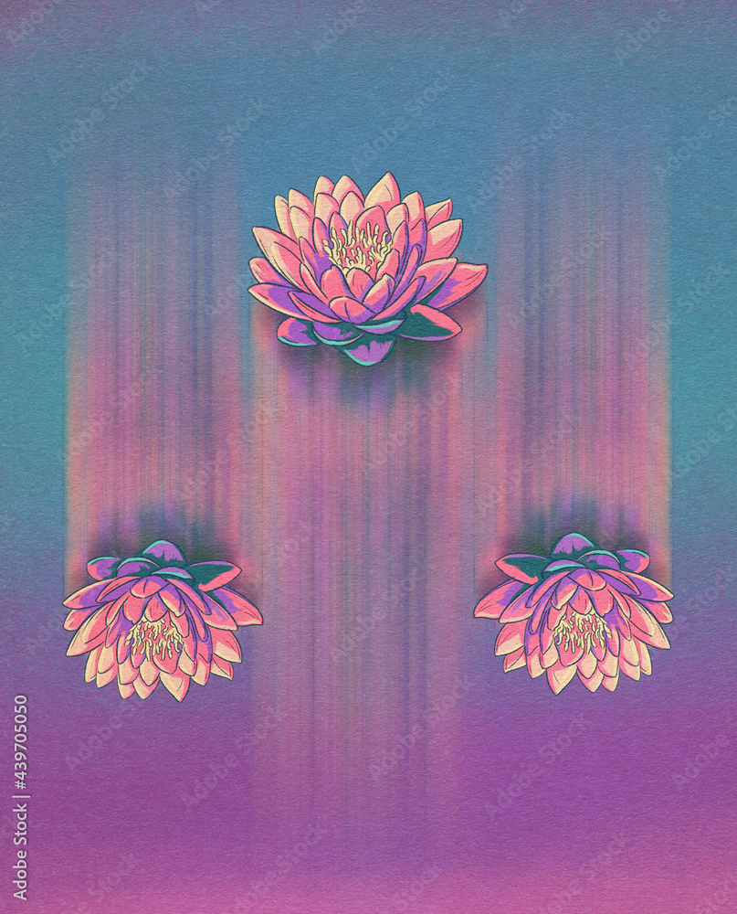 Flying Lotus Flowers Illustration Stock Photo | Adobe Stock
