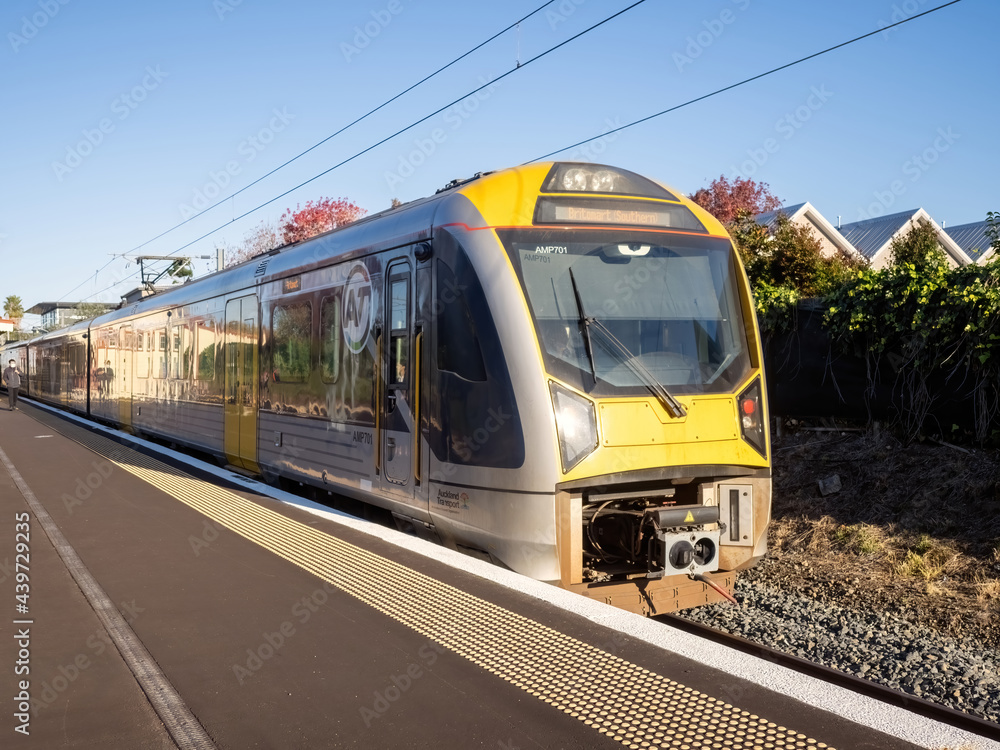 AUCKLAND, NEW ZEALAND - Jun 01, 2021: Auckland Transport electric train ...