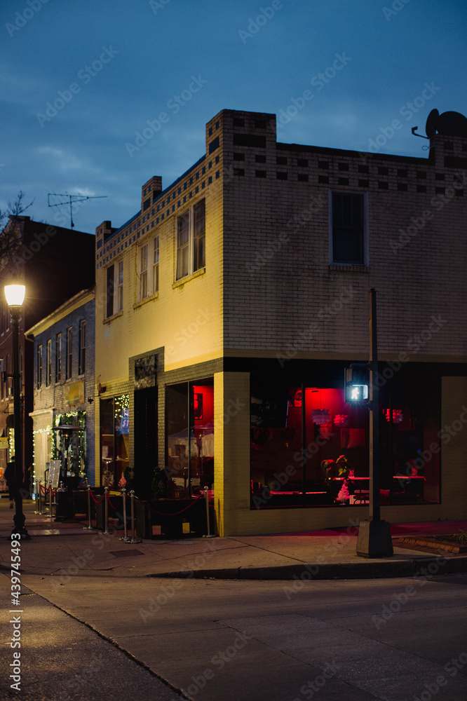 Illuminated corner building Stock Photo | Adobe Stock