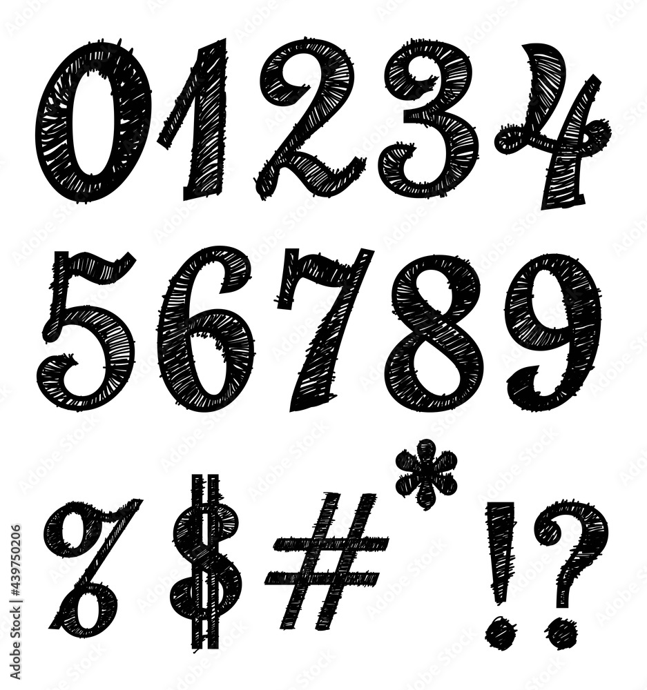 Set of Doodle Number Vector. sketch style figures, vector illustrations ...