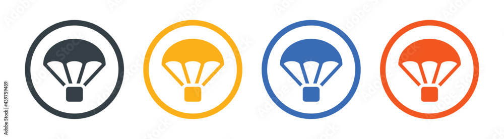 Parachute icon vector on circle design. Airdrop box symbol. Military ...