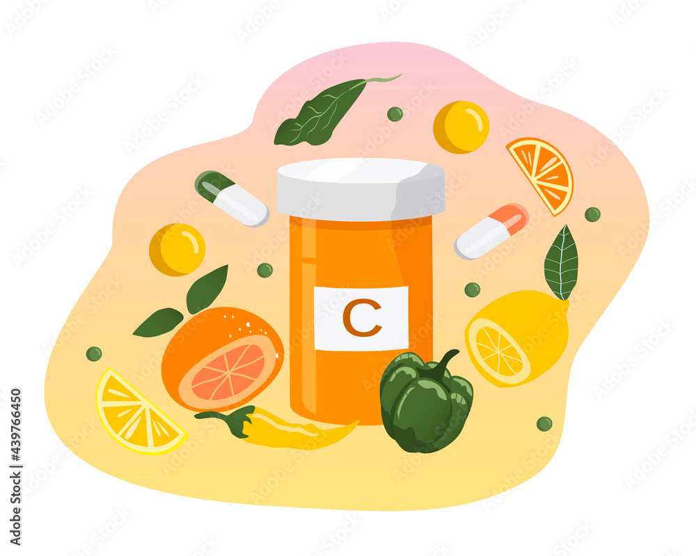 vector hand drawn illustration on the topic of vitamins, dietary ...