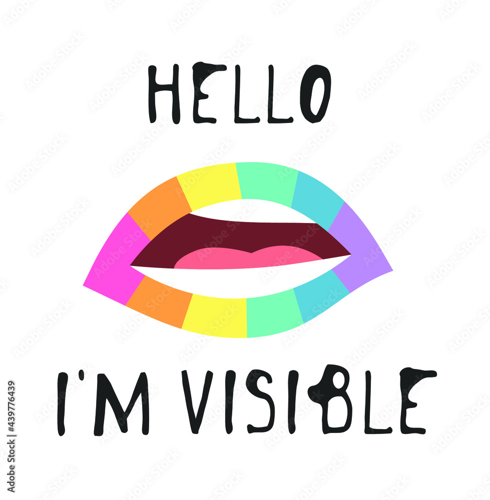 Emotional Lips with Rainbow Lipstick and text. Cartoon style ...