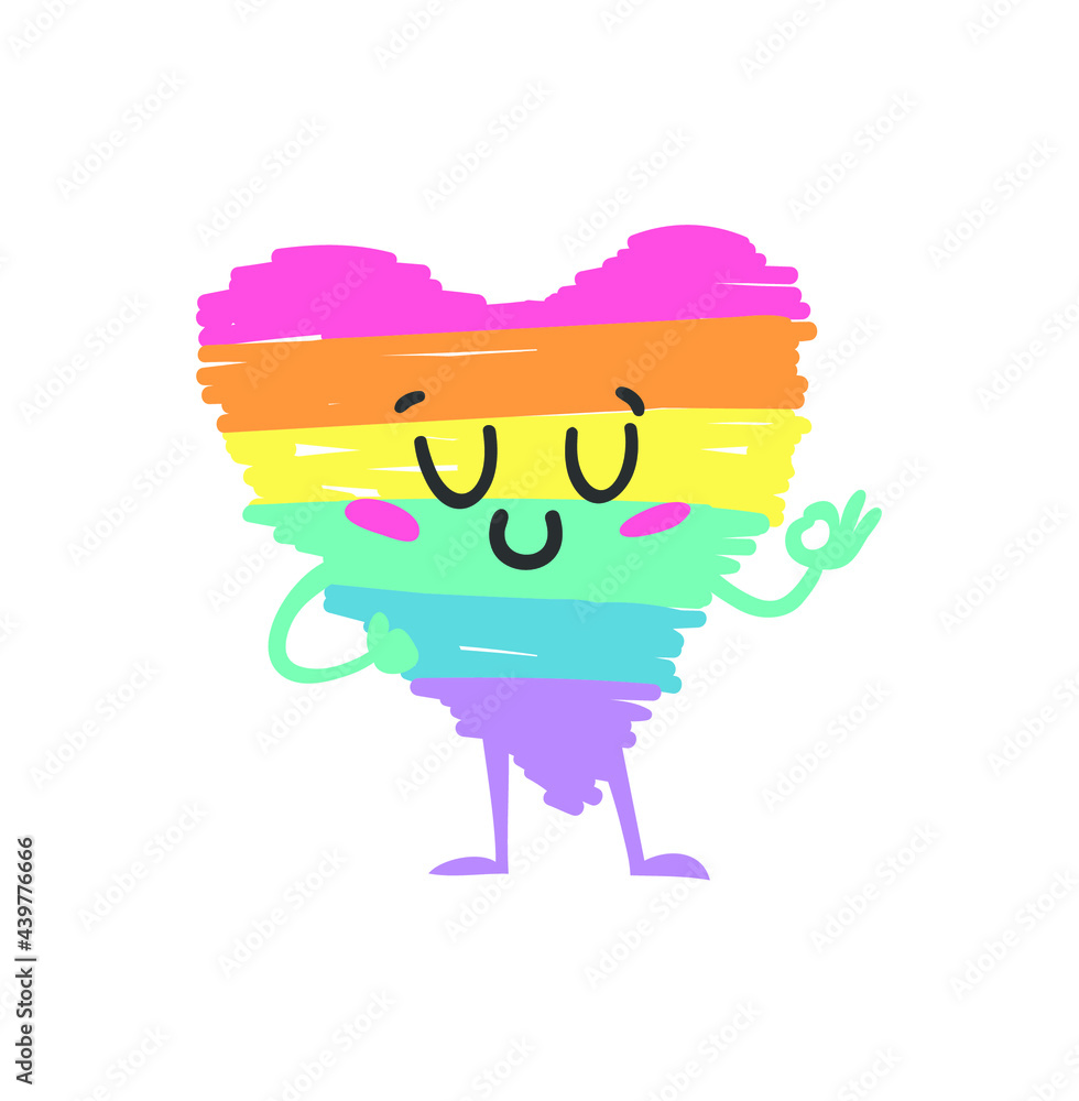 Vector Doodle Illustration Rainbow Heart emoji. Cartoon Pride Colorful ...