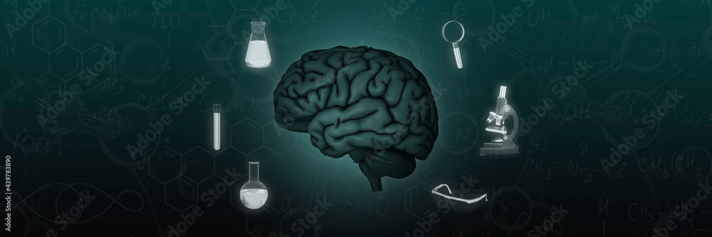the concept of the brain. laboratory, glasses, microscope, flask, tests ...