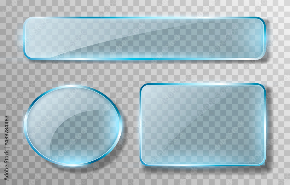 Set of vector blue glass. Transparency effect, window, mirror ...
