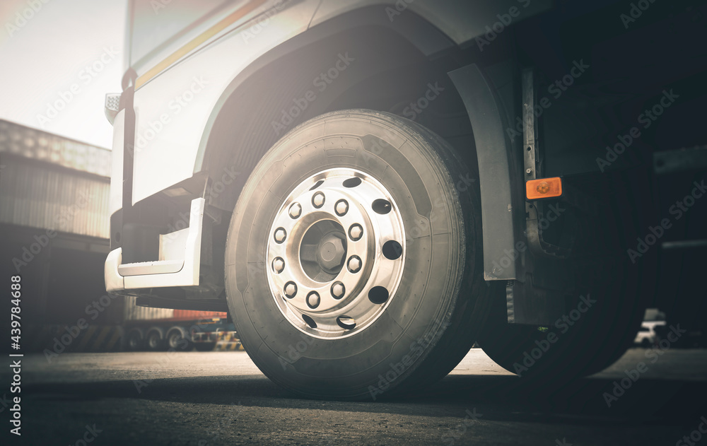 Front Semi Truck Wheels. A Big Truck Tyres. Road Freight Transport ...