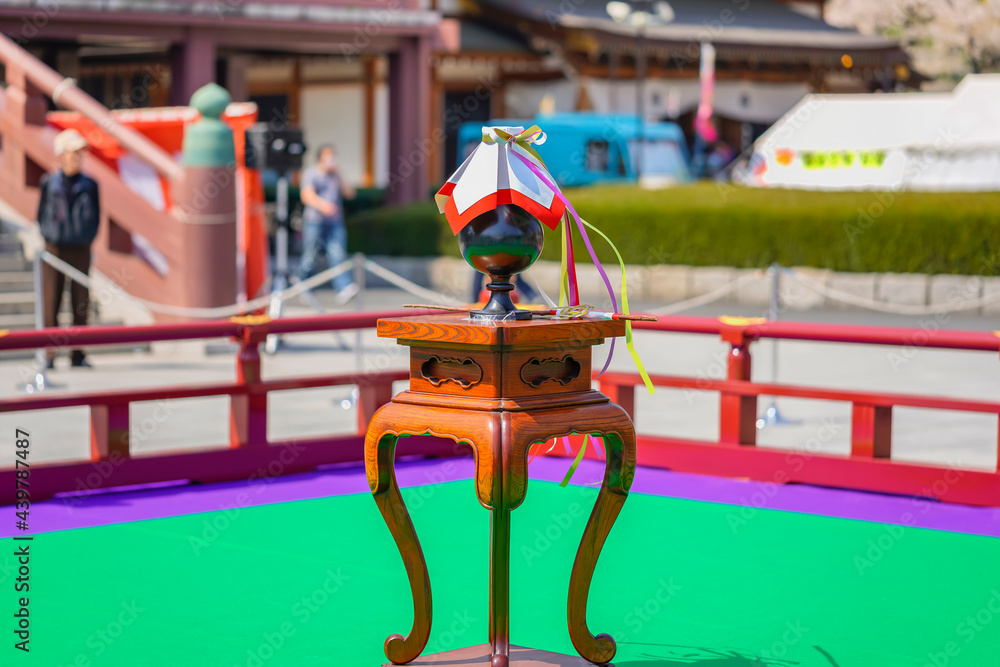 Outdoor platform called teigidai and religious objects used at zojoji ...