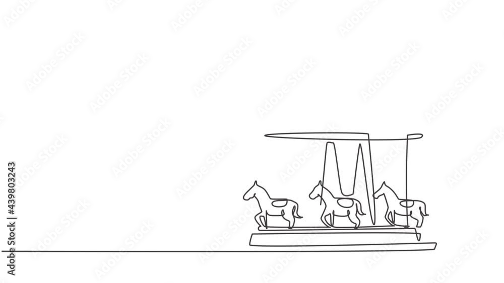 Self drawing animation of single continuous line draw a horse carousel ...