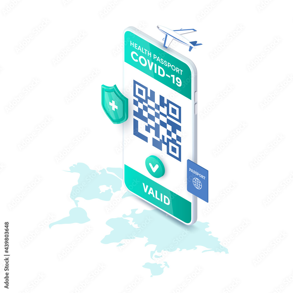 Health Passport Valid QR code on smartphone screen vector isometric ...