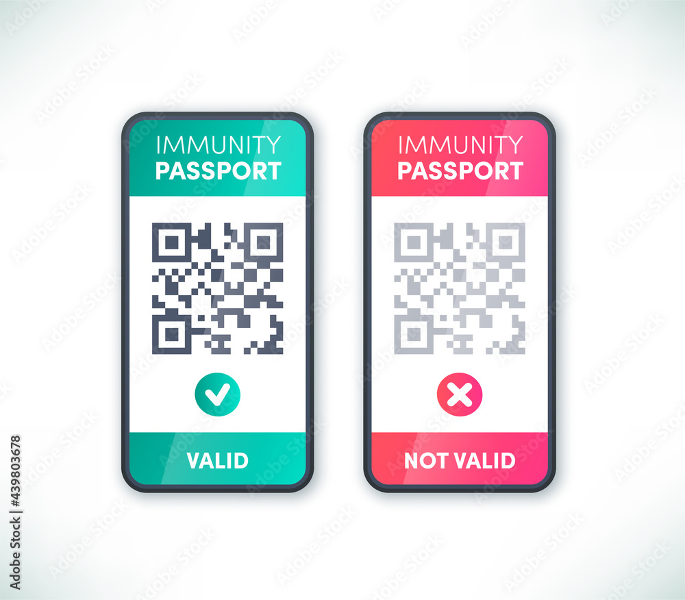 Immunity passport QR code on smartphone screen set vector. Electronic ...