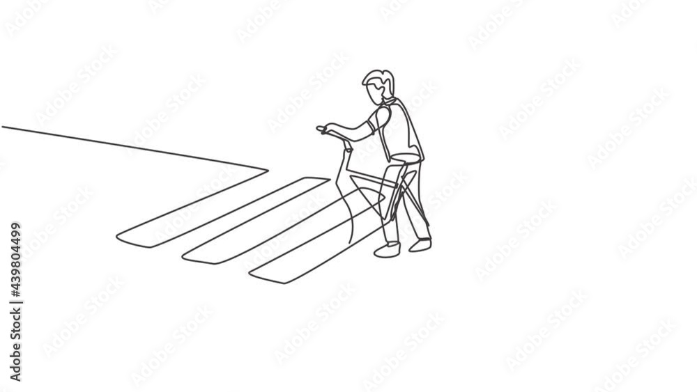 Self drawing animation of single one line draw a young man riding a ...