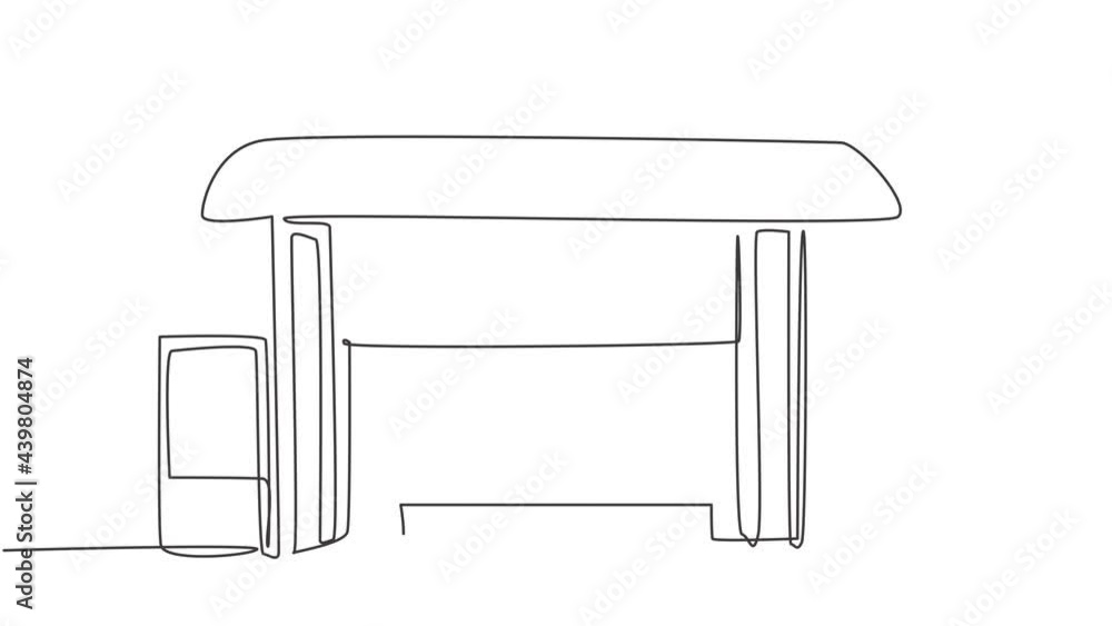 Self drawing animation of single one line draw bus stops with shelter ...