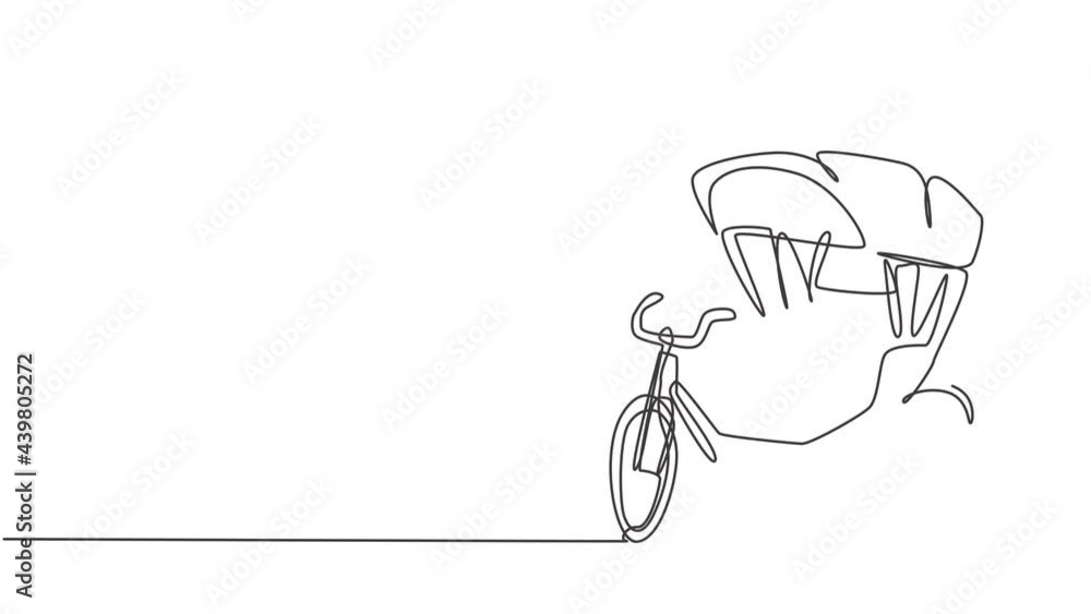 Self drawing animation of single one line draw cycle rickshaw with ...