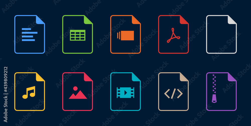 File format outline icon set with rounded corners on dark background ... File format outline icon set with rounded corners on dark background ...