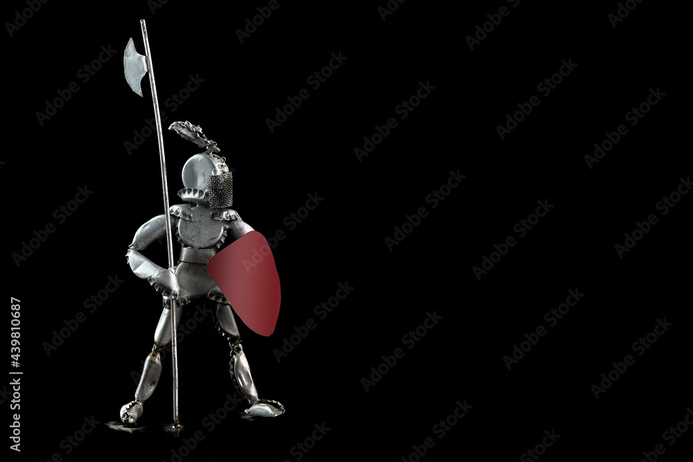 Knight with a red shield and an ax. Craft from metal bottle caps ...