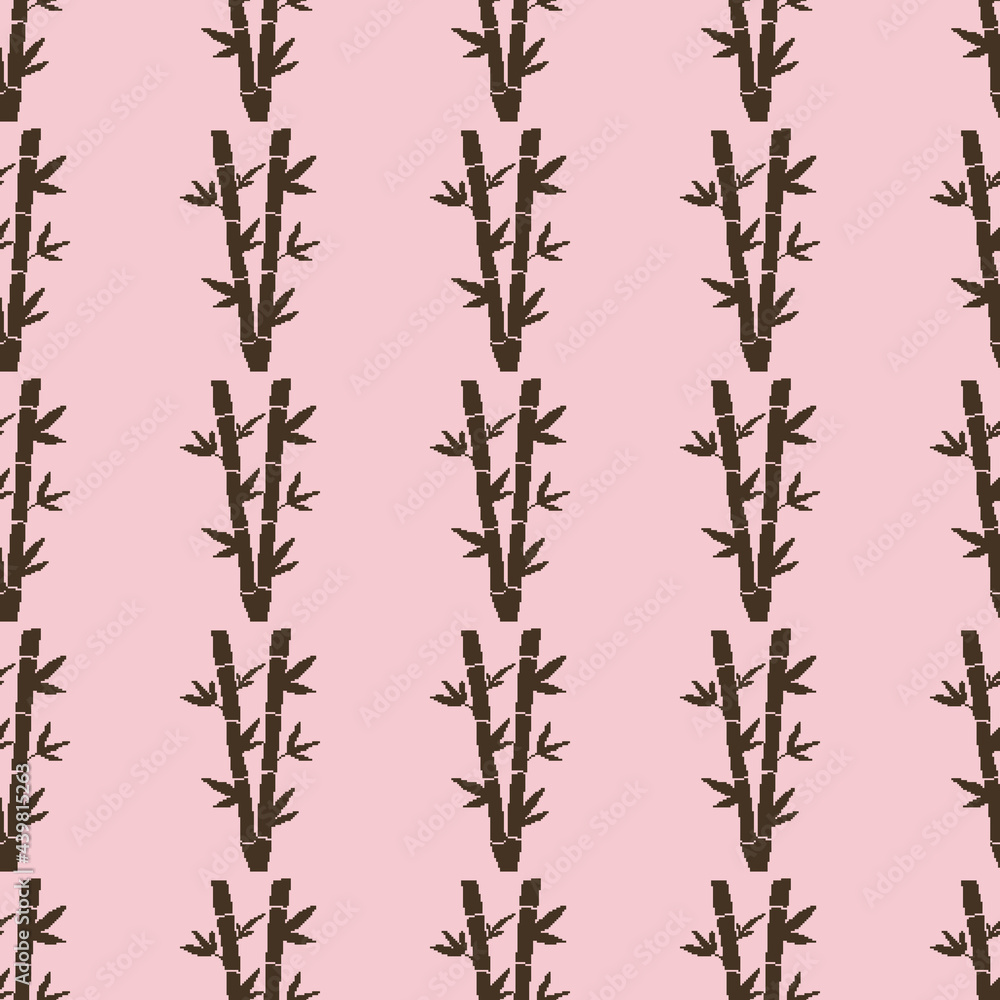 Pixel bamboo. Seamless pattern with stems and leaves of bamboo. Pixel ...