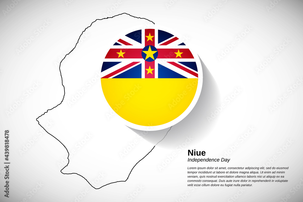 National day of Niue. Creative country flag of Niue with outline map ...